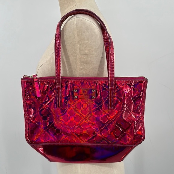 kate spade | Bags | Kate Spade Iridescent Pink Spade Print Bag Queen ...
